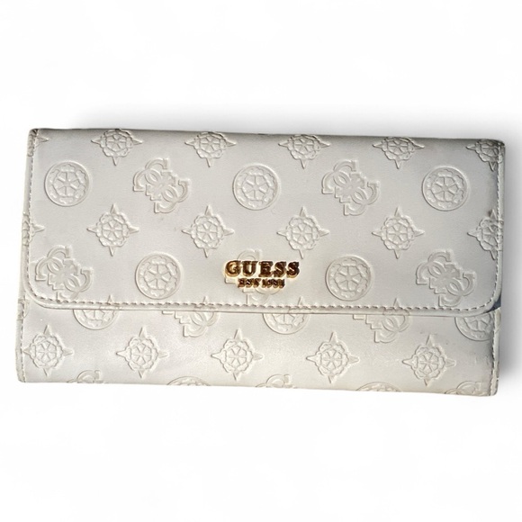 Guess | Accessories | Guess Embossed Logo White Wallet With Gold ...